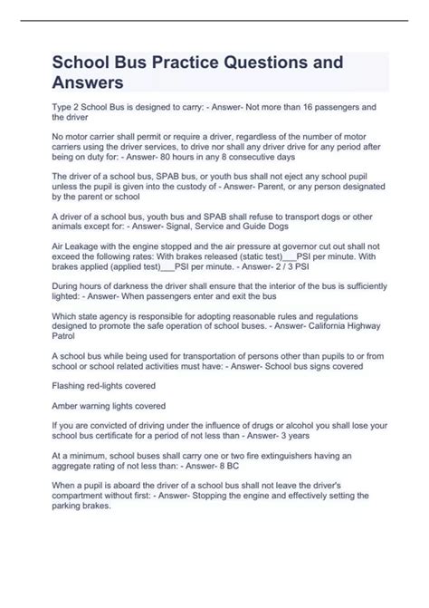 School Bus Practice Questions And Answers School Bus Stuvia Us