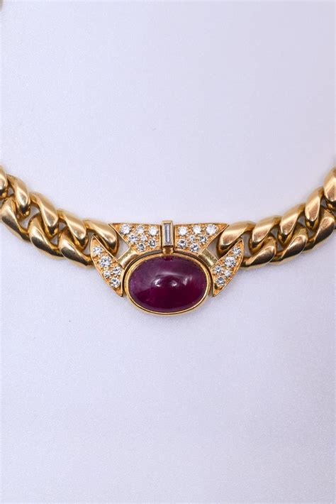 Vintage Bulgari 18k Gold Ruby And Diamond Chain Necklace For Sale At