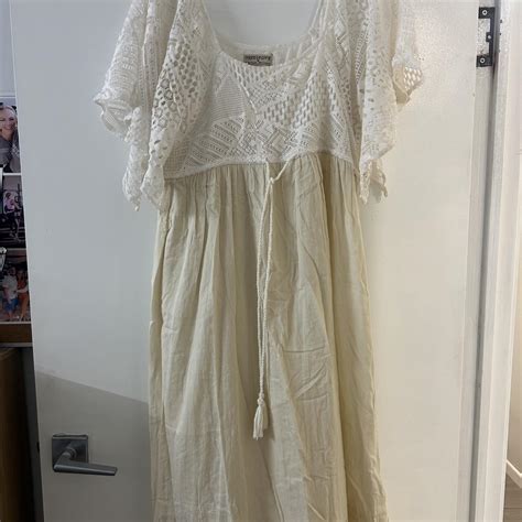 Cream Crochet Maxi Dress With Tie Detail And Short Depop