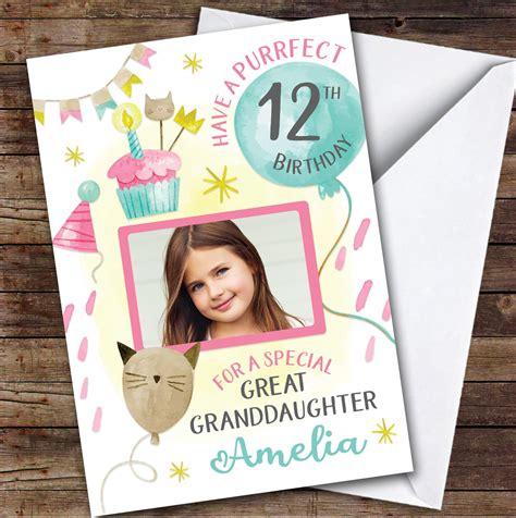 Cat Balloons Cake Photo Great Granddaughter 12th Personalized Birthday
