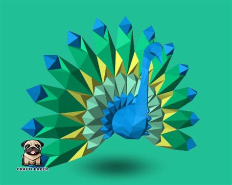 Peacock Papercraft Template Diy Low Poly 3d Origami Pdf Template Etsy