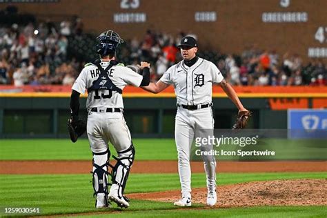 Detroit Tigers Catcher Eric Haase And Detroit Tigers Relief Pitcher