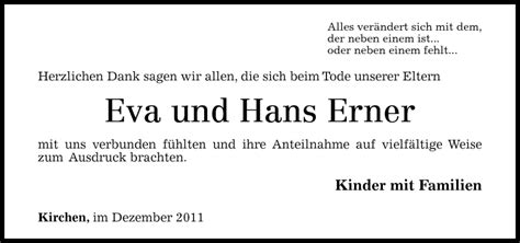 Traueranzeigen Von Eva Und Hans Erner Rz Trauer De
