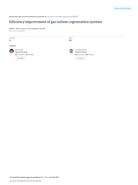 Efficiency Improvement Of Gas Turbine Cogeneration Systems Tehnicki Vjesnik Technical Gazette