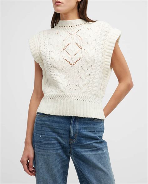 Veronica Beard Pinkett Cable Knit Wool Sweater Vest Neiman Marcus