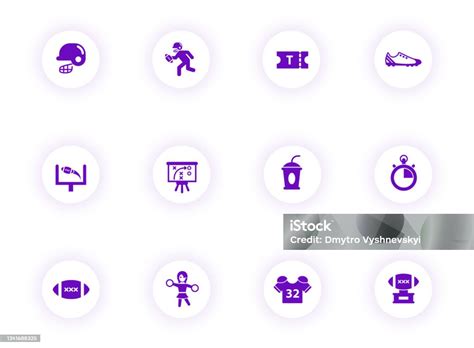 보라색 그림자와 가벼운 라운드 버튼에 미식 축구 보라색 색상 벡터 아이콘 웹 모바일 앱 Ui 디자인 및 인쇄를 위한 미식 축구 아이콘 세트 Championship에 대한