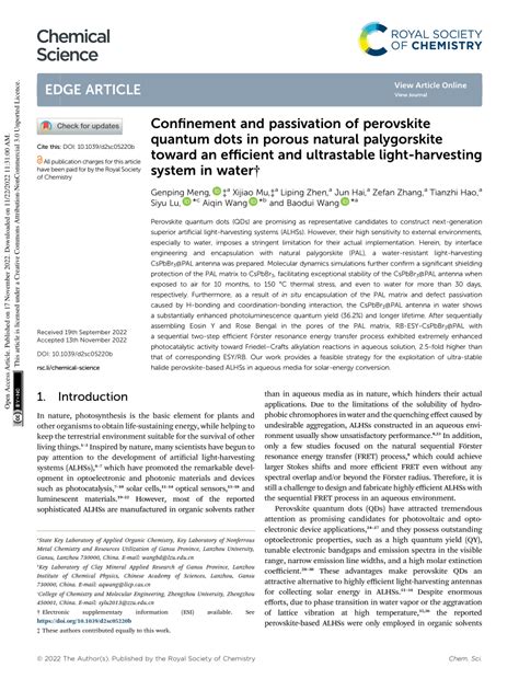 Pdf Confinement And Passivation Of Perovskite Quantum Dots In Porous
