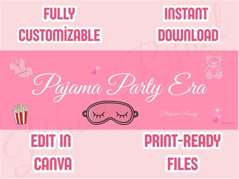 Pajama Party Banner Template Sleepover Party Canva Template