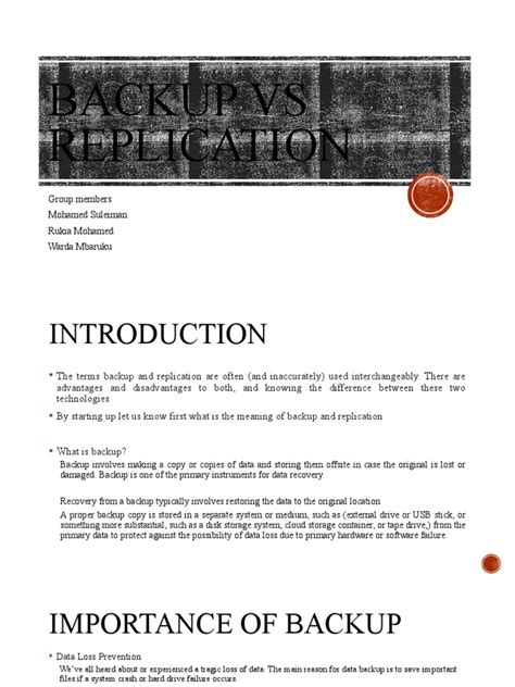 Backup Vs Replication Group Members Mohamed Suleiman Rukia Mohamed