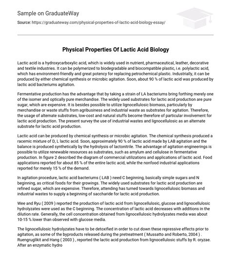 ⇉physical Properties Of Lactic Acid Biology Essay Example Graduateway