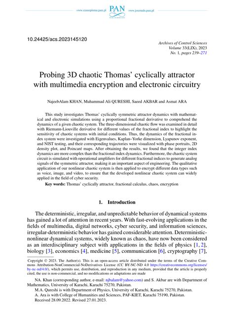 Pdf Probing 3d Chaotic Thomas Cyclically Attractor With Multimedia