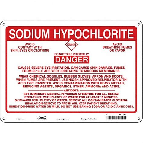 Sodium Hypochlorite 10 In Ht Label 464z94464z94 Grainger