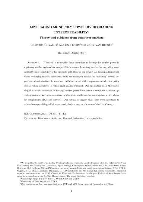 Pdf Leveraging Monopoly Power By Limiting Interoperability Theory