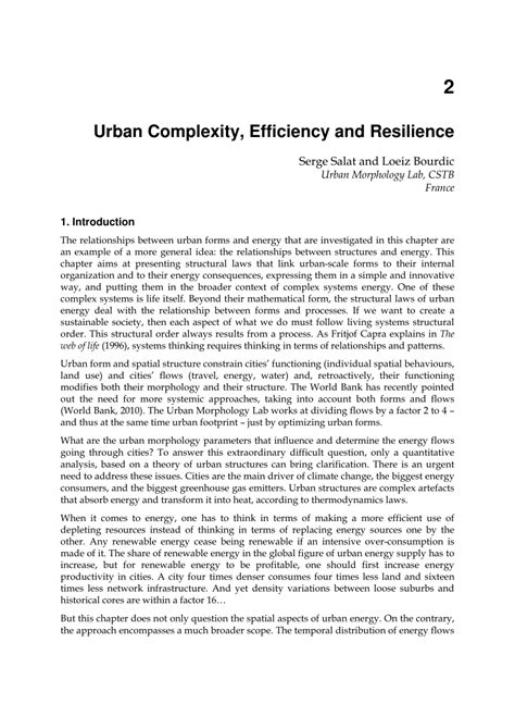 Pdf Urban Complexity Efficiency And Resilience