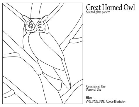 Great Horned Owl Stained Glass Pattern Etsy