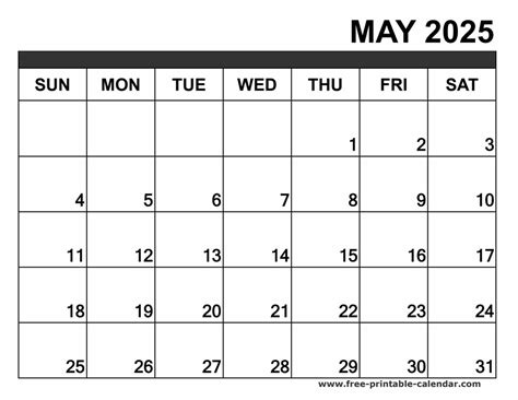 May 2025 Calendar Printable