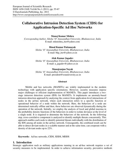 Pdf Collaborative Intrusion Detection System Cids For Application Specific Ad Hoc Networks