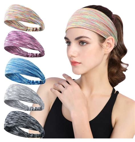 735003 여성용 운동 스웨트밴드 요가 러닝용 미끄럼 방지 스포츠 헤어 밴드 5개 피트니스를 위한 신축 티몬