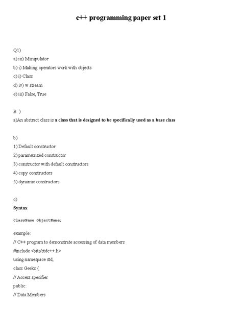 C Programming Paper Set 2 C Programming Paper Set 1 Q1 A Iii Manipulator B I Making