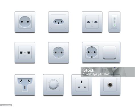 현실적인 스위치 또는 소켓 전원 플러그 라이트 토글 버튼 플라스틱 에너지 공급 이중 전기 제어 절연 전기 커넥터가 설정되었습니다