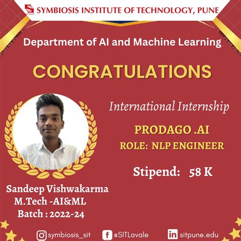 Symbiosis Institute Of Technology Pune On Linkedin Congratulations Sandeep Vishwakarma