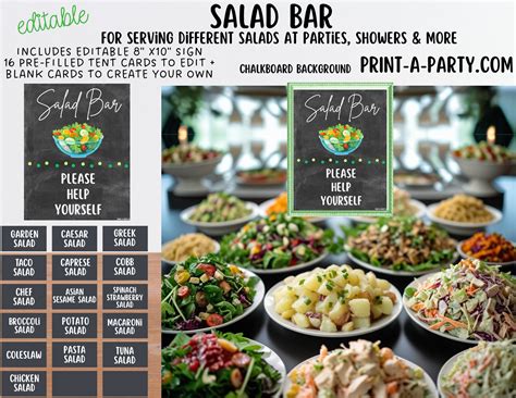 Editable Salad Bar Chalkboard Printable Sign And Food Labels For