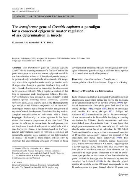 Pdf The Transformer Gene Of Ceratitis Capitata A Paradigm For A