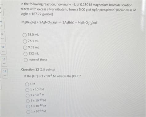 Solved In The Following Reaction How Many ML Of M Chegg