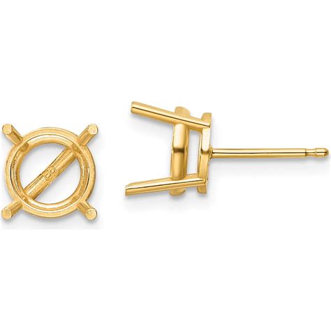 14k Yellow Gold 8mm Round Earring Mountings For Custom Stones Polish
