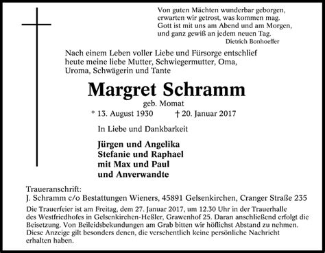Traueranzeigen Von Margret Schramm Trauer In Nrwde