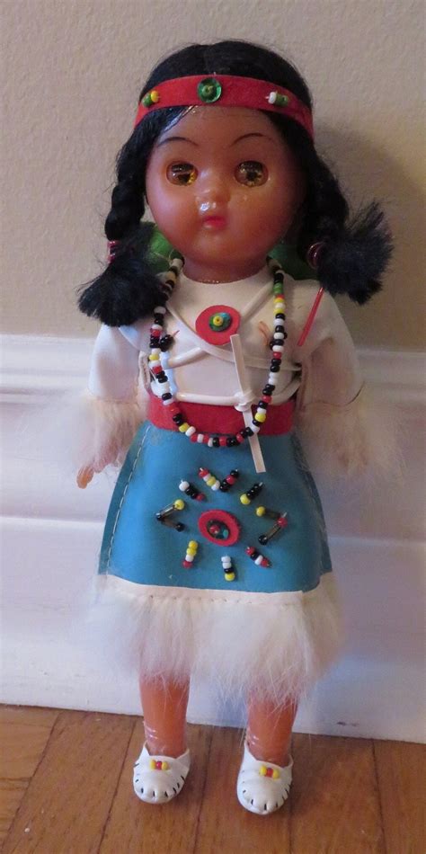 Vintage Native American Indian Doll Hard Plastic Beaded Leather Dress