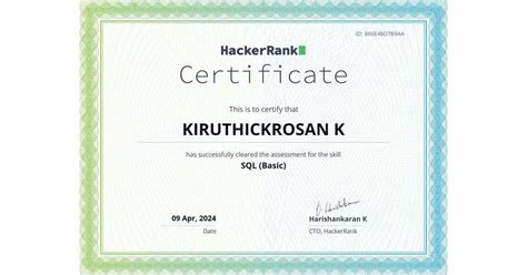 hackerrank skill certificate kiruthickrosan k