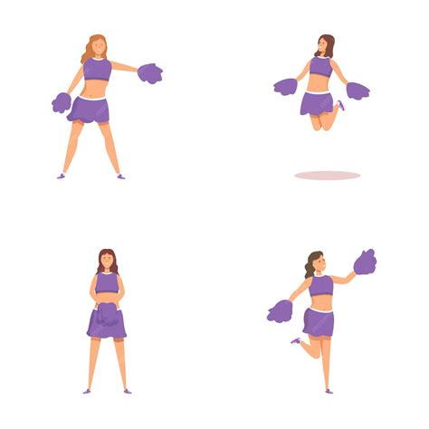 Premium Vector Cheerleader Poses Vector Illustration Set