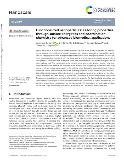 Pdf Functionalized Nanoparticles Tailoring Properties Through