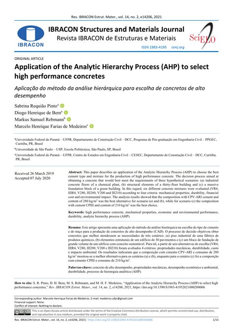 Pdf Application Of The Analytic Hierarchy Process Ahp To Select