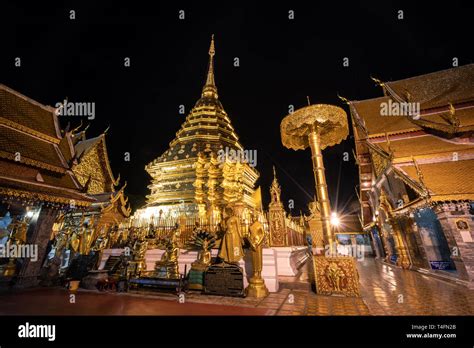 Wat Phra That Doi Suthep Temple At Chiang Mai In Thailand At Night