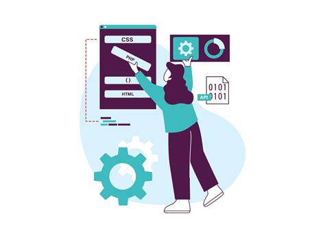 Illustration Of A Woman Coding Surrounded By Programming Languages And