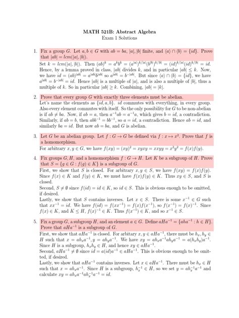Exam 1 Solutions Pdf Group Mathematics Algebra