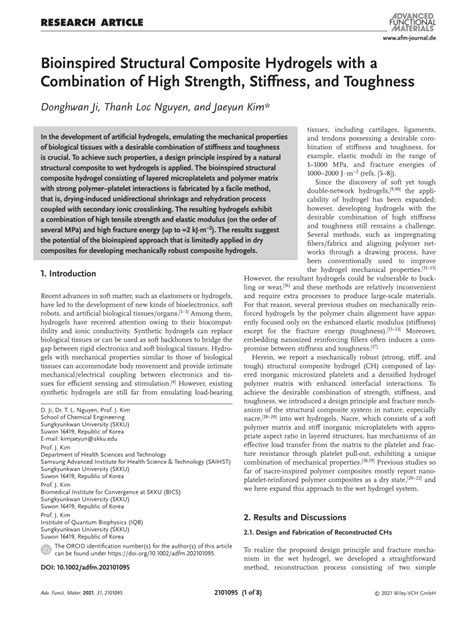 Bioinspired Structural Composite Hydrogels With A Combination Of High Strength Stiffness And