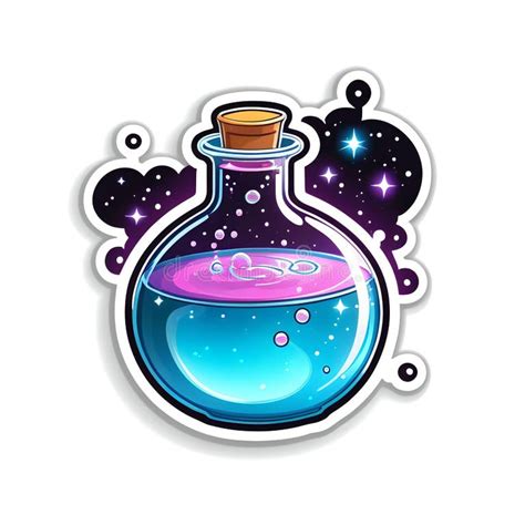 Anime Magic Potion Sticker Glowing Liquid Anime Style Contour Vector