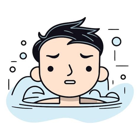욕조에서 목욕하는 만화 남자 프리미엄 벡터