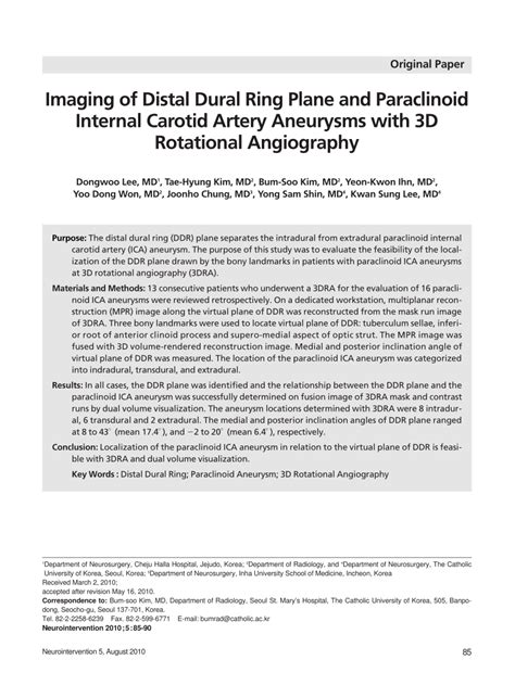 Pdf Imaging Of Distal Dural Ring Plane And Paraclinoid Internal