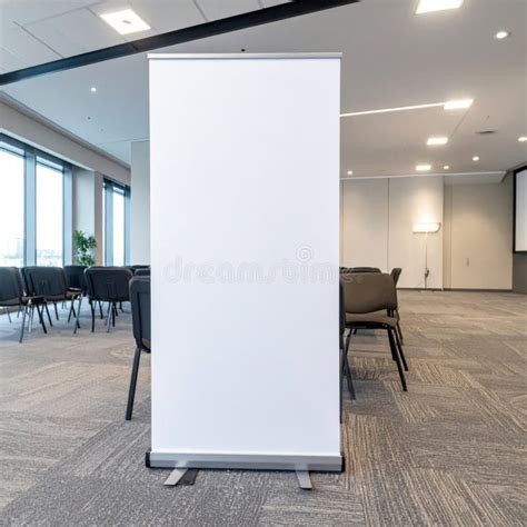 Blank Retractable Banner Stand In Modern Meeting Room Stock
