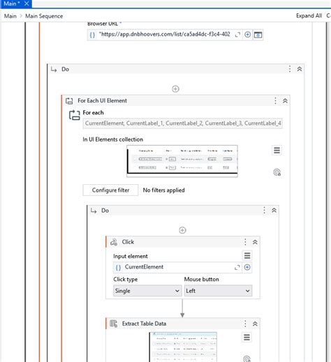 for each ui element extract table data scrapping issue activities