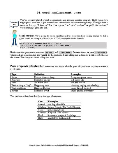 Coding Javascript 01 Word Replacement Game By Starlorten Enterprises