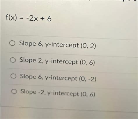 Solved F X 2x 6slope 6 ﻿y Intercept 0 2 Slope 2
