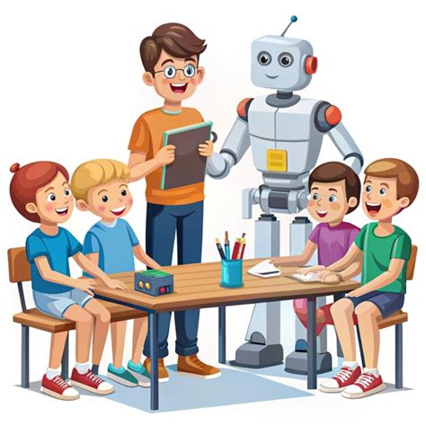 Students Learning Robotics With Teacher And Humanoid Robot Premium Ai Students Learning Robotics With Teacher And Humanoid Robot Premium Ai