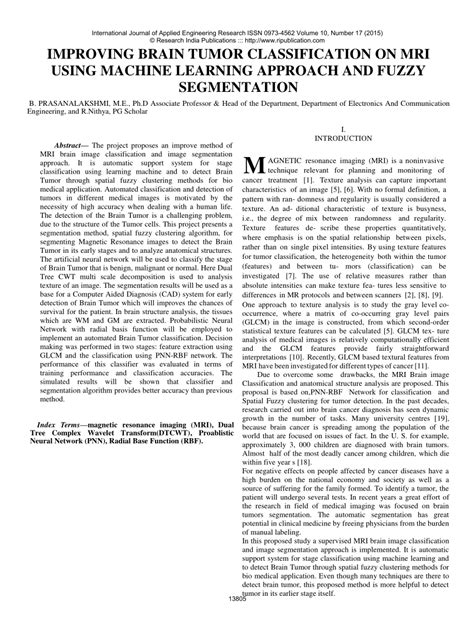 Pdf Improving Brain Tumor Classification On Mri Using Machine