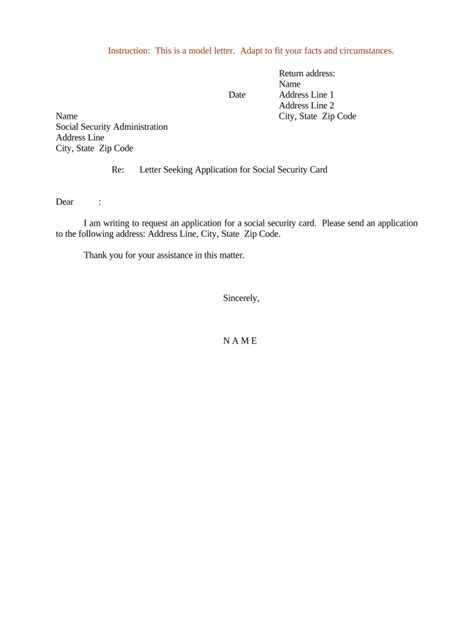 Sample Letter Seeking Application For Social Security Card Doc Template