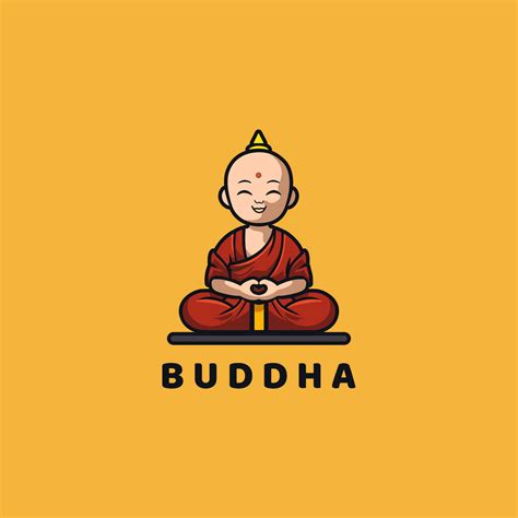 Cute Buddha Sitting Mascot Logo Design Template Vector Icon